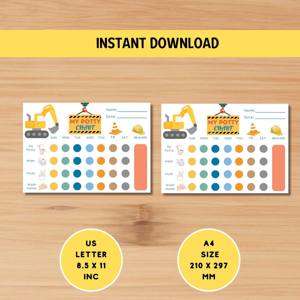 Potty Training Chart, Construction Potty Chart for Boy, Printable ...