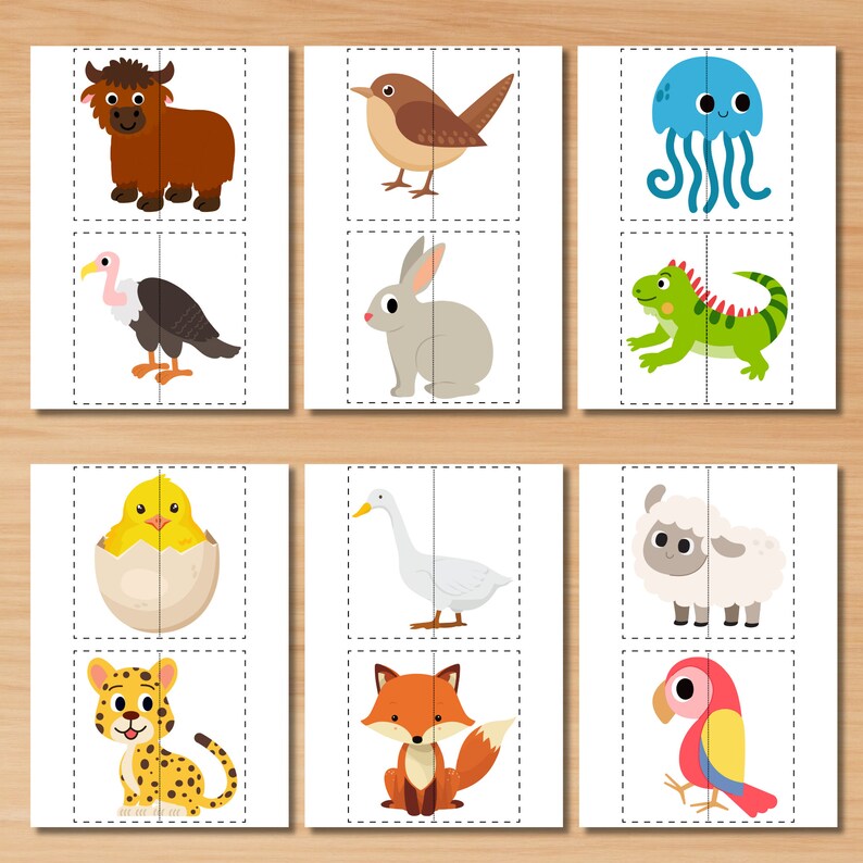 Animal Matching Puzzle Printable for 2, 3 Year Old, Prek Matching Game ...