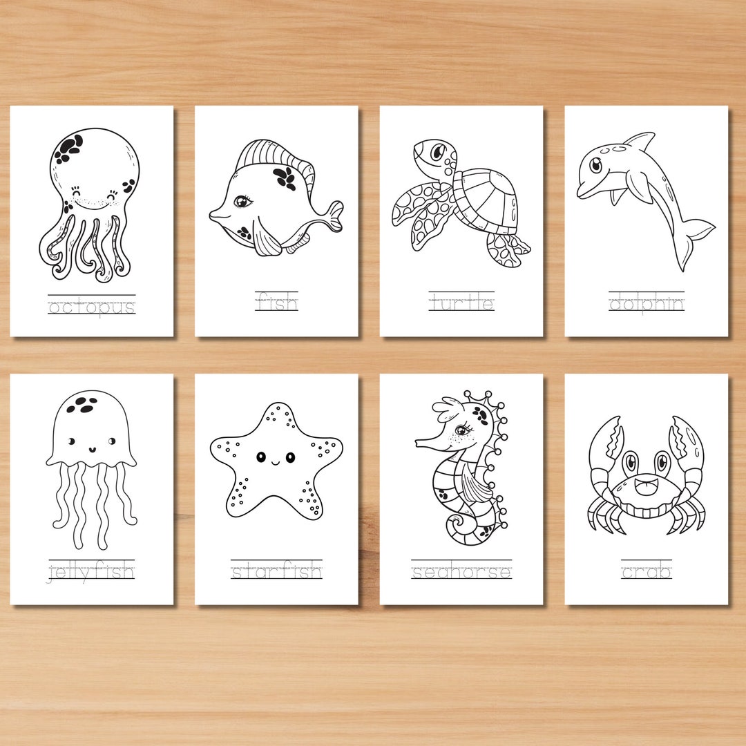 Preschool Sea Animals Coloring Book for Kids, Printable Ocean Creatures ...