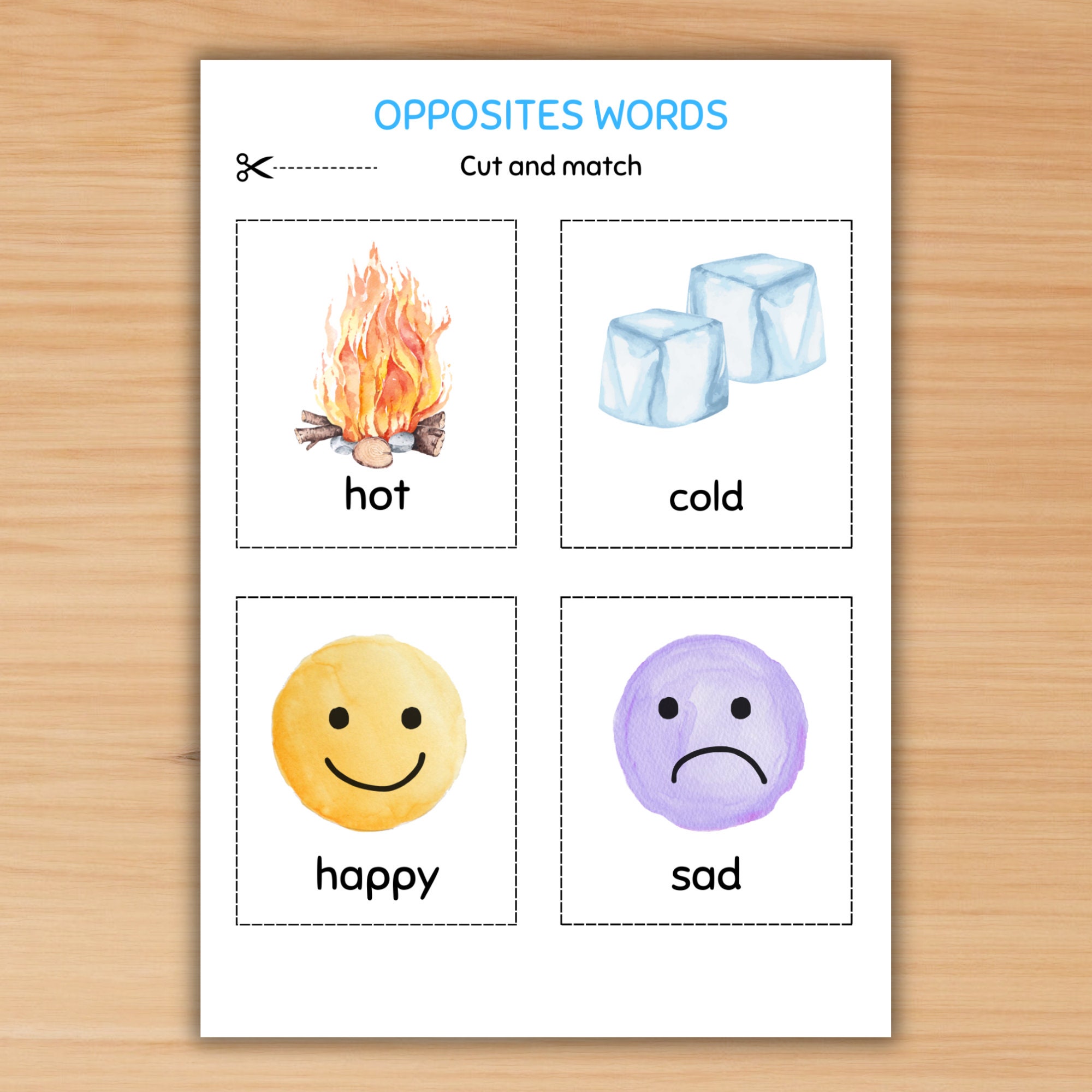 Opposites Matching Flashcards, Printable Vocabulary Activity, Matching ...