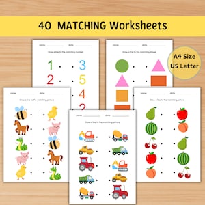 40 Matching Worksheets, Preschool Matching Activity for Kids, Printable ...