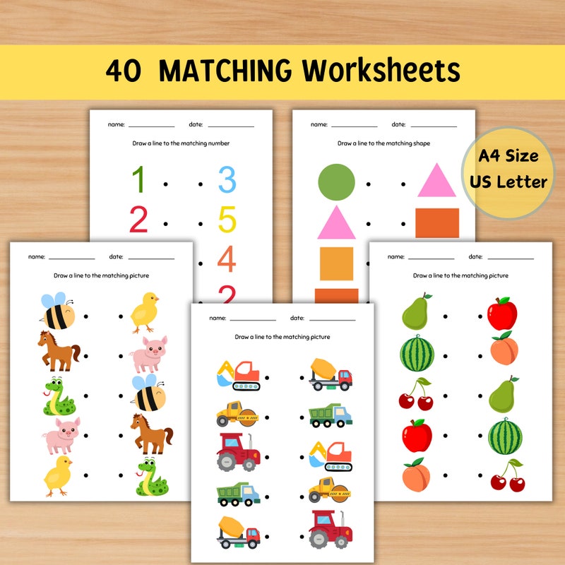 Animals Match Worksheet - Etsy