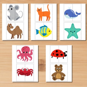Animal Matching Puzzle Printable for 2, 3 Year Old, Prek Matching Game ...