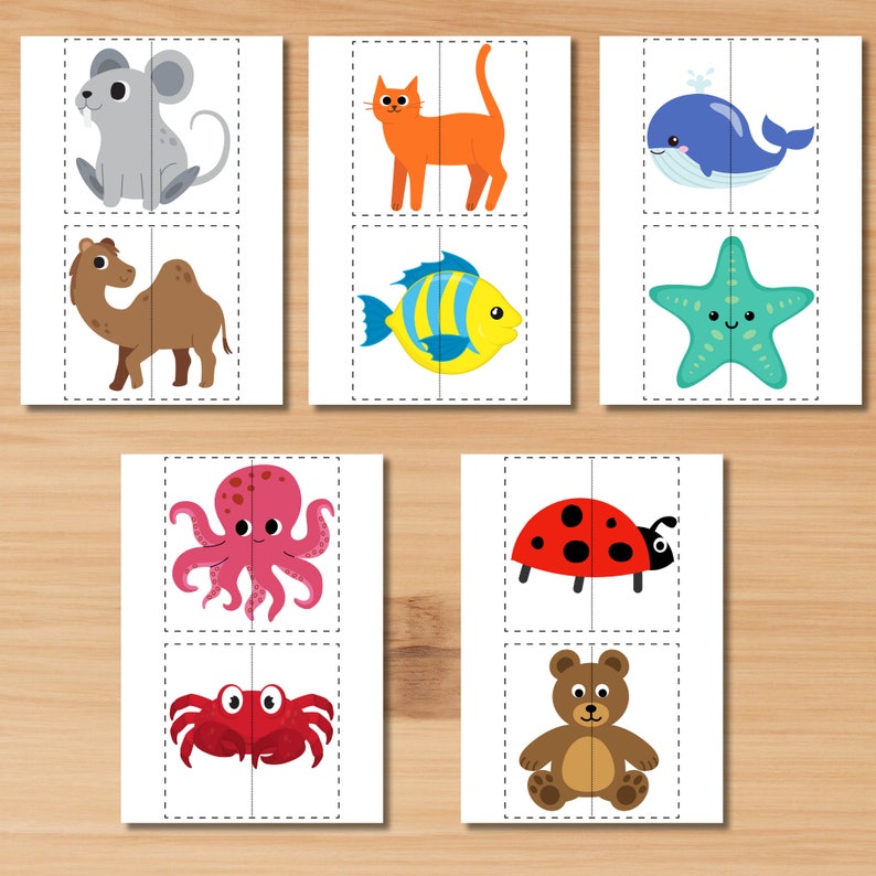 Animal Matching Puzzle Printable for 2, 3 Year Old, Prek Matching Game ...