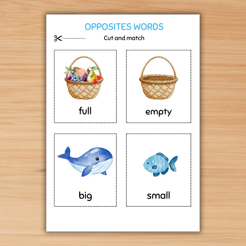 Opposites Matching Flashcards, Printable Vocabulary Activity, Matching ...