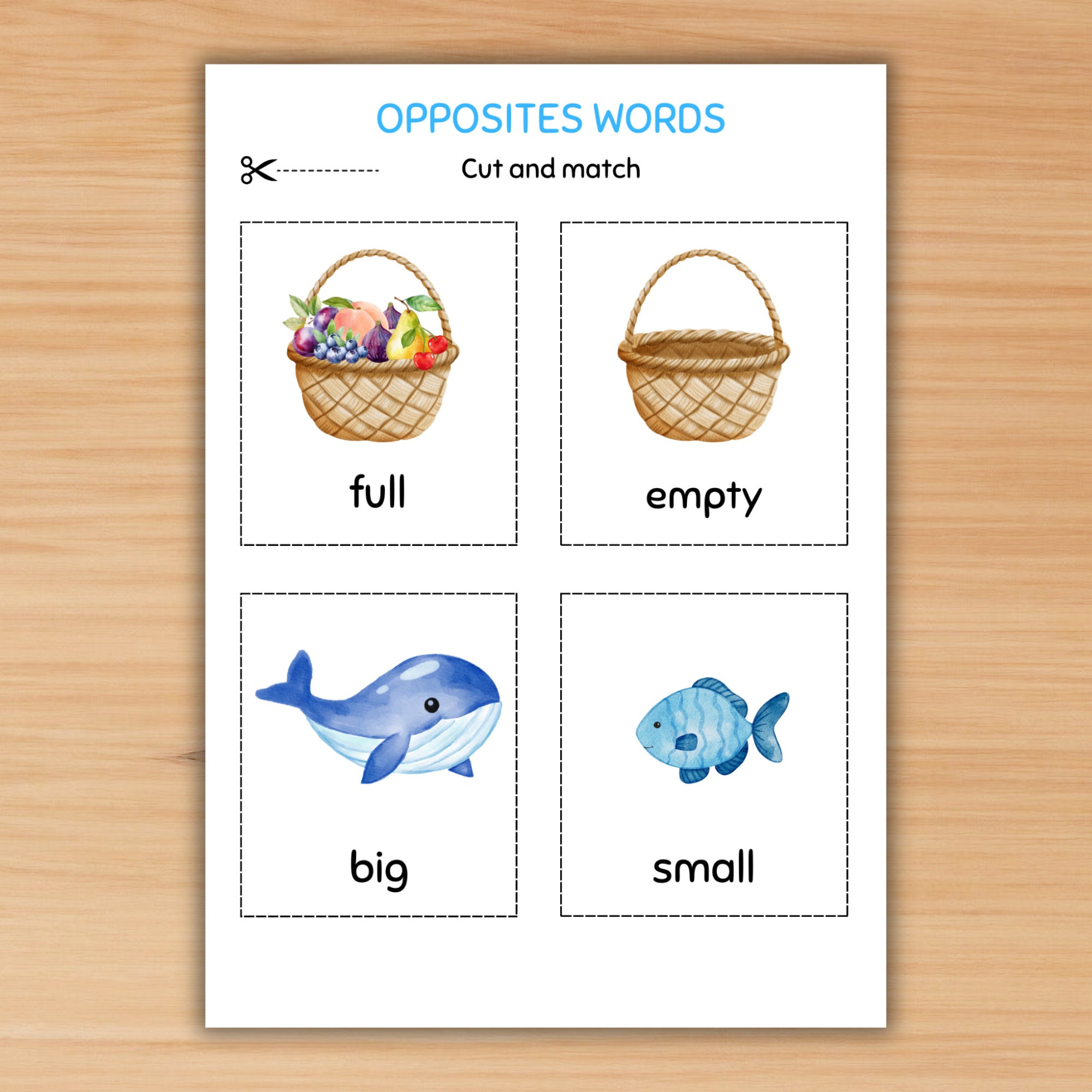 Opposites Matching Flashcards, Printable Vocabulary Activity, Matching ...