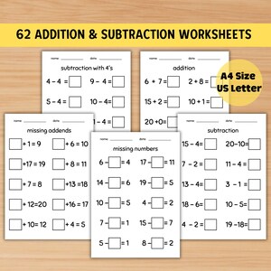 62 Addition and Subtraction Worksheets, Math Worksheets, 1st 2nd Grade ...