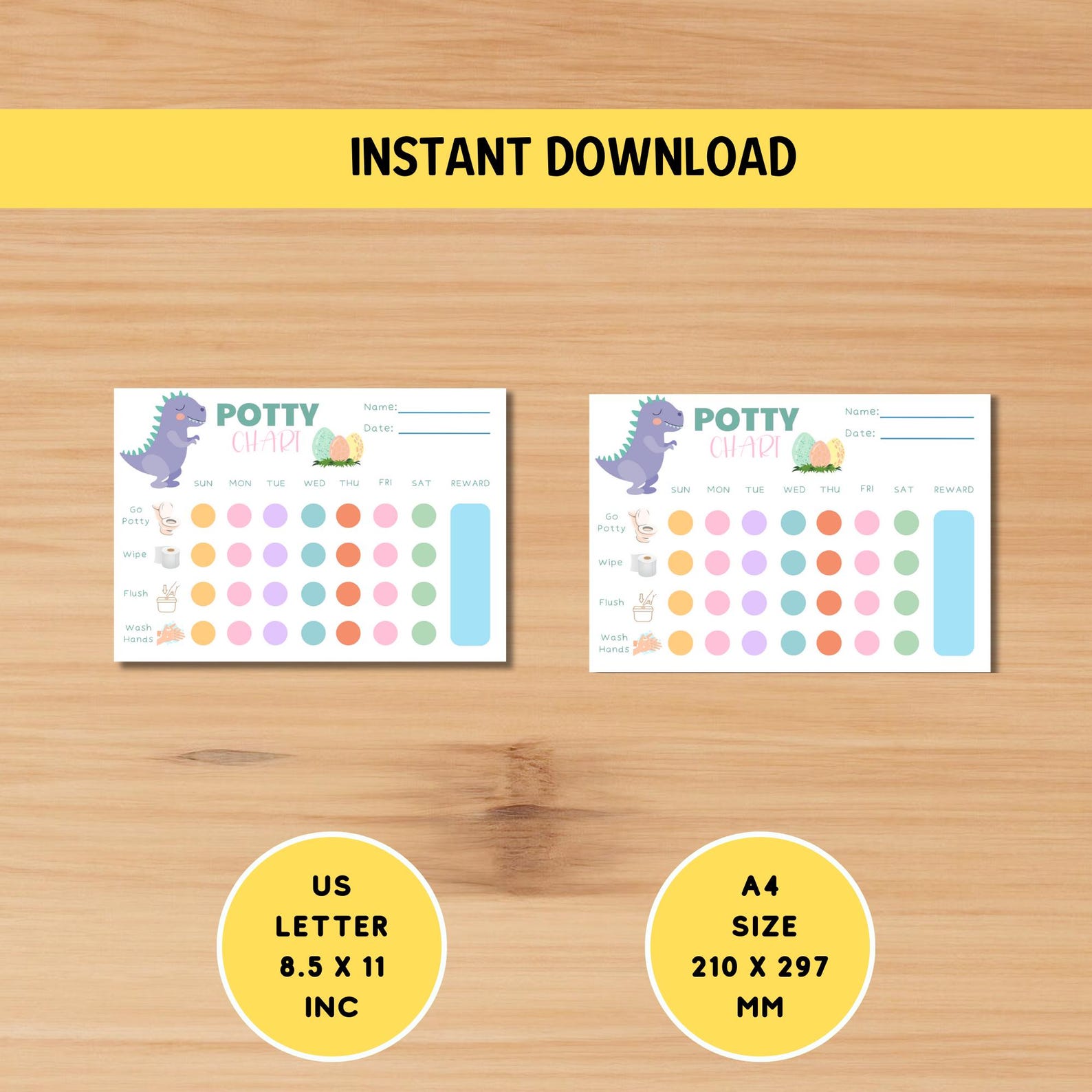 Potty Training Chart, Sticker Chart for Potty Training, Dinosaur Potty ...
