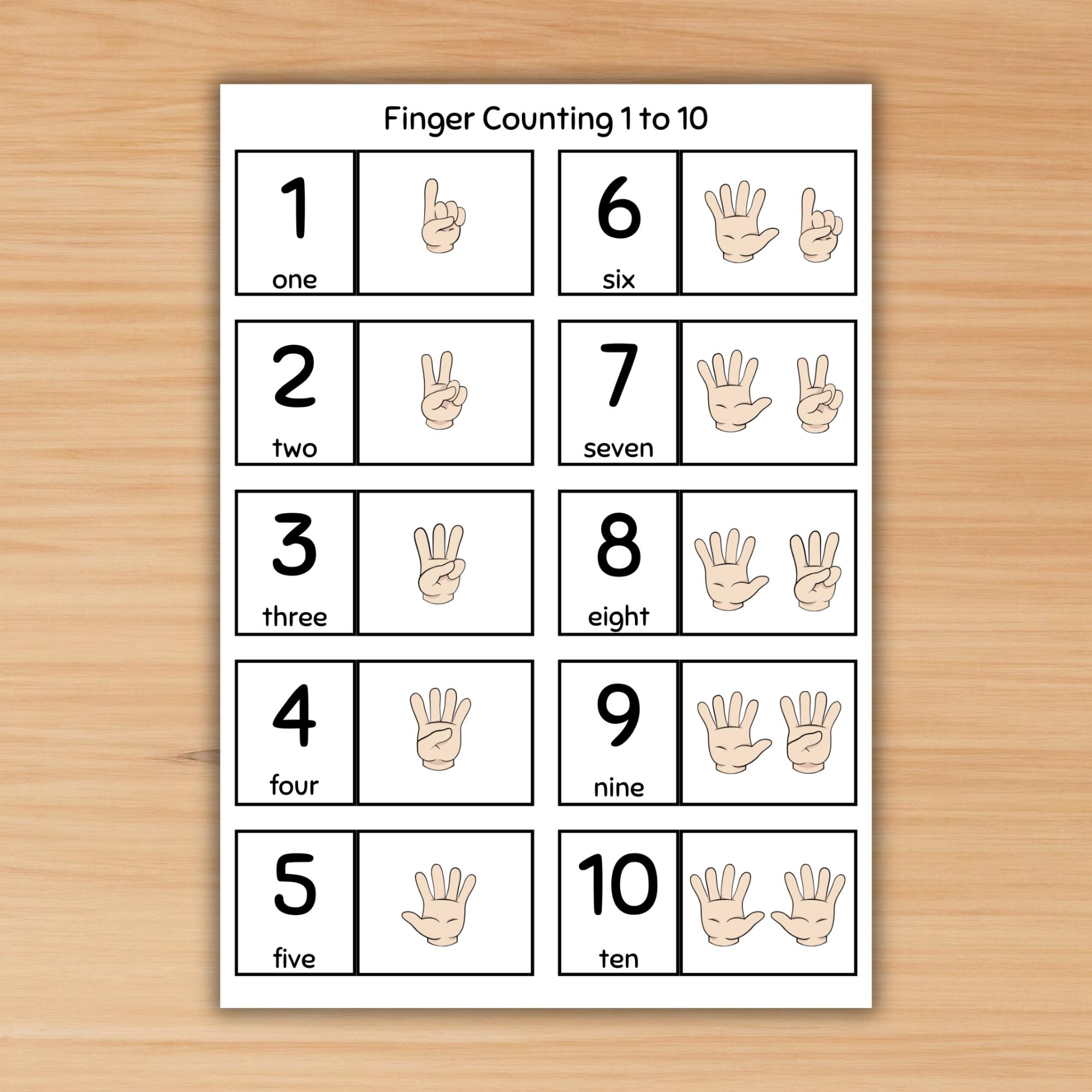 Finger Counting 1 to 10 Matching Worksheets, Preschool Numbers Matching ...