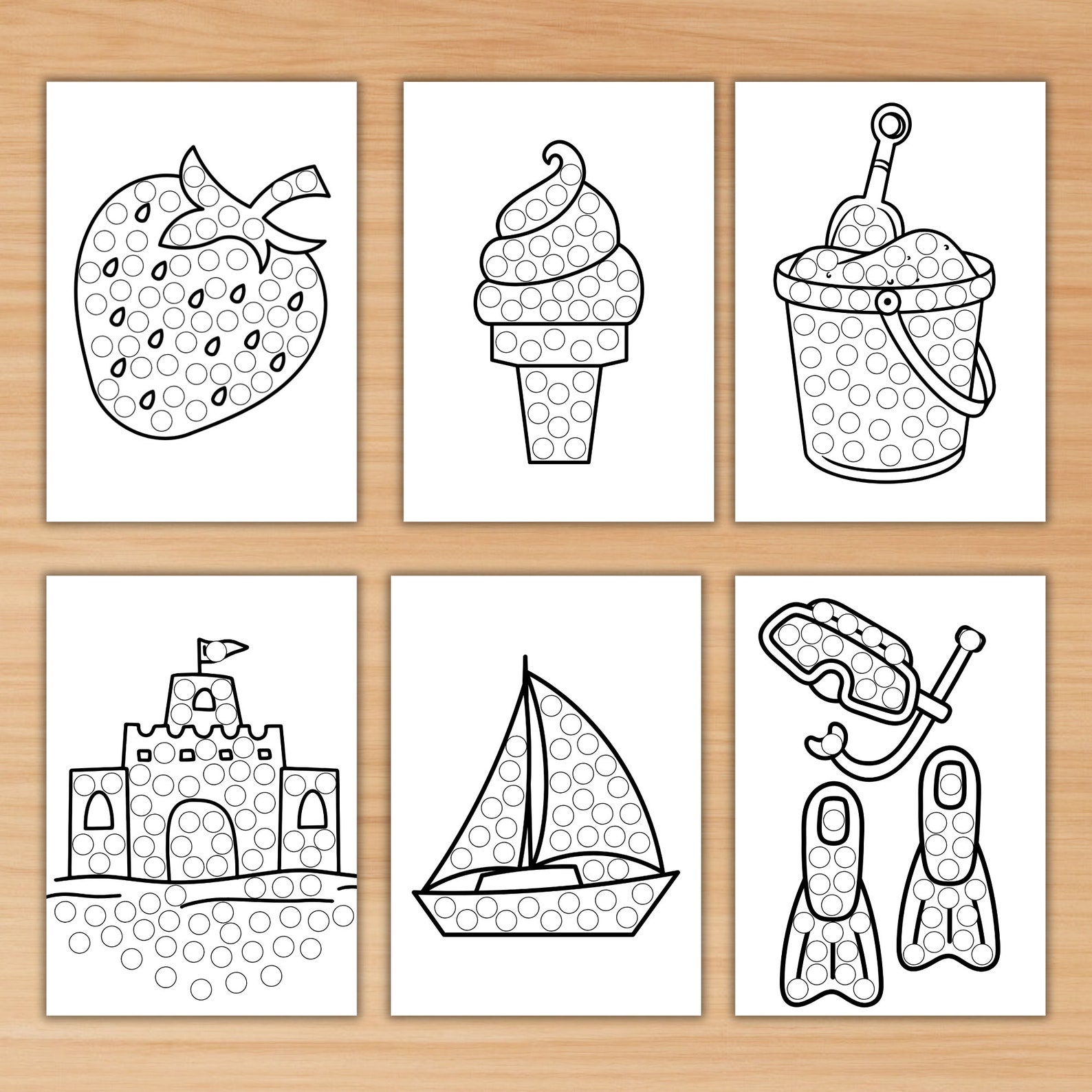 25 Summer Dot Marker Coloring Pages for Kids, Beach Dot Marker Coloring ...