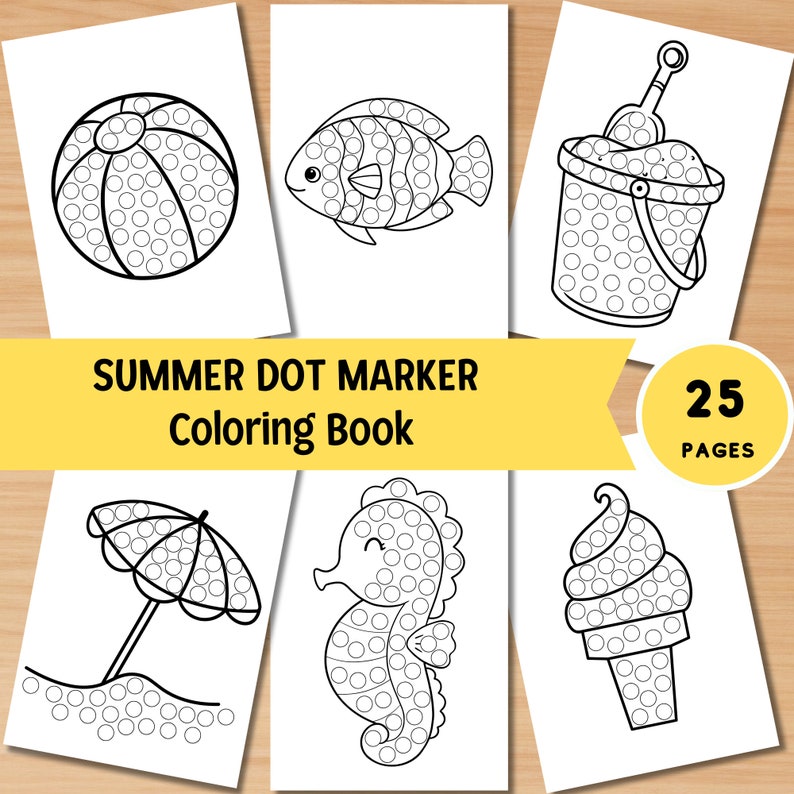25 Summer Dot Marker Coloring Pages for Kids, Beach Dot Marker Coloring ...