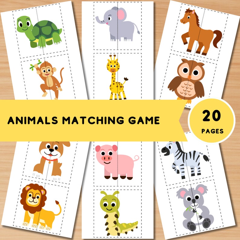 Animal Matching Puzzle Printable for 2, 3 Year Old, Prek Matching Game ...