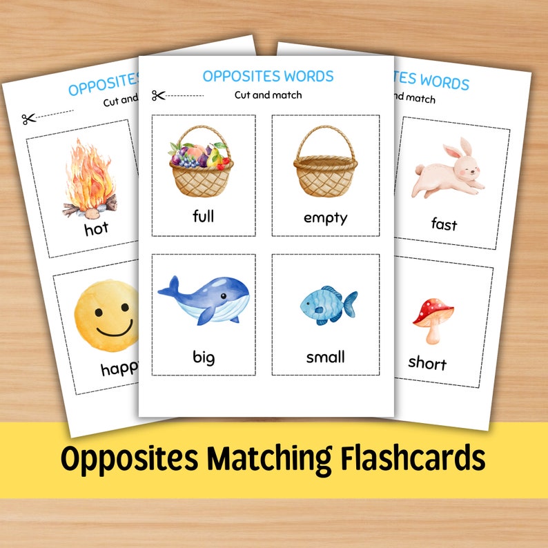 Opposites Matching Flashcards, Printable Vocabulary Activity, Matching ...