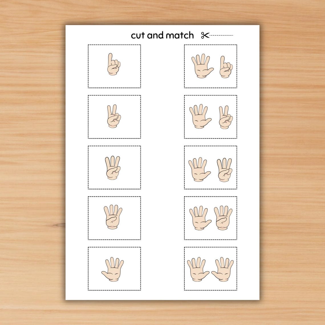 Finger Counting 1 to 10 Matching Worksheets, Preschool Numbers Matching ...