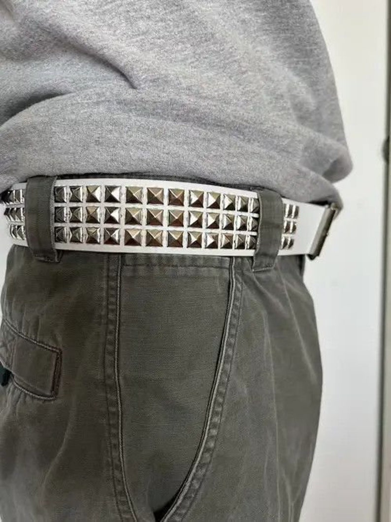 Pyramid Studded Belt white Silver Y2K - Etsy