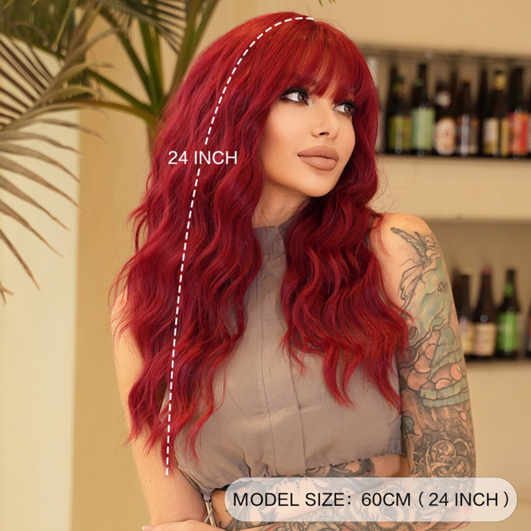 Red Wool Curly Wigs, 24in Heat Resistant Synthetic Wigs, Curly Wavy ...