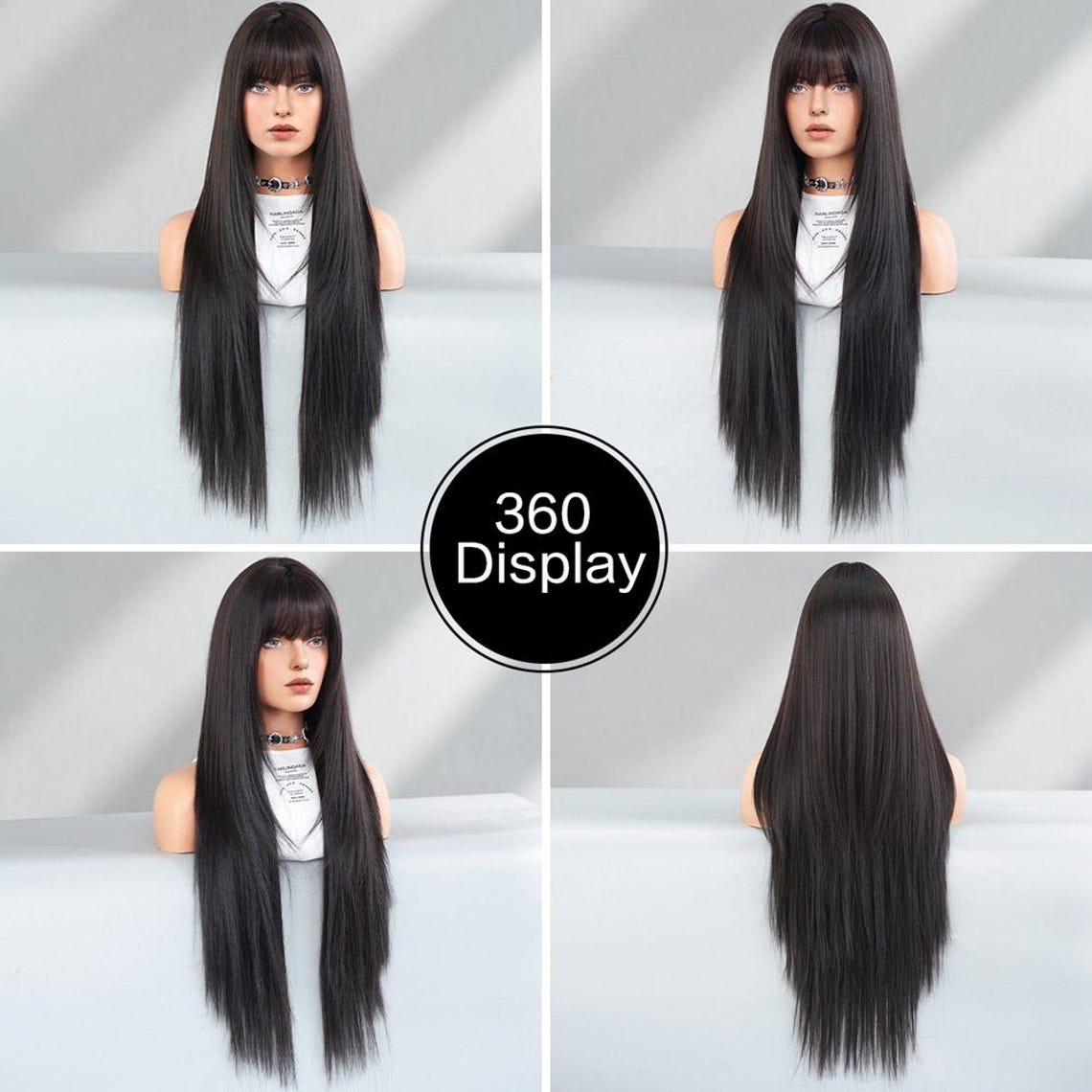 Black Extra Long Straight Wigs, Layered Straight Hair, Wigs With Bangs ...