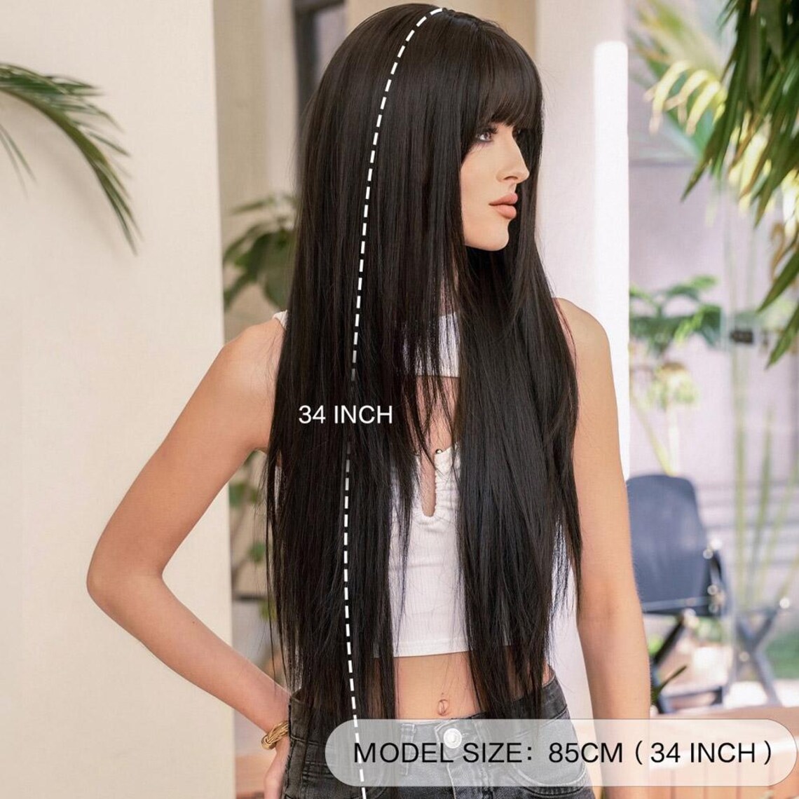 Black Extra Long Straight Wigs, Layered Straight Hair, Wigs With Bangs ...