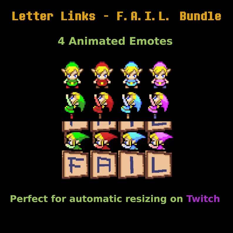 Animated Link Emote / Letter Jump / F.A.I.L. Bundle Emote for Twitch ...