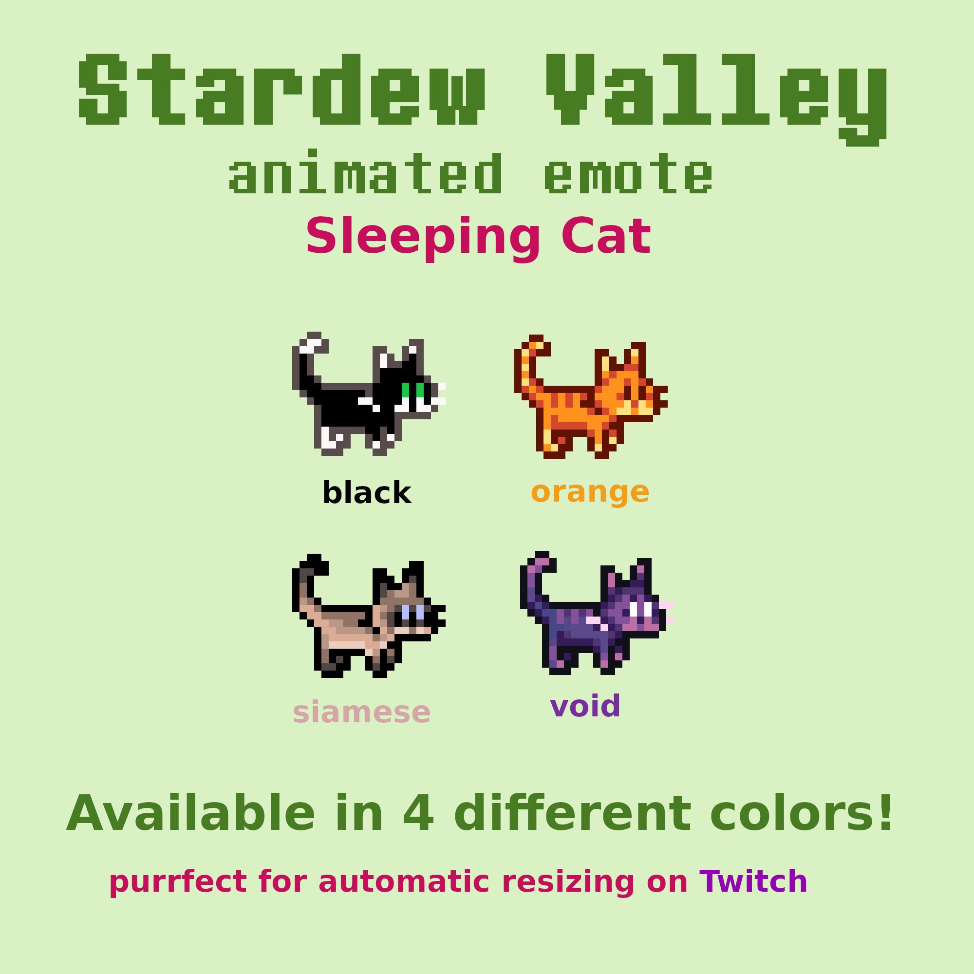 Stardew Valley Sleeping Cat Emote animated Bundle 4 Colors - Etsy