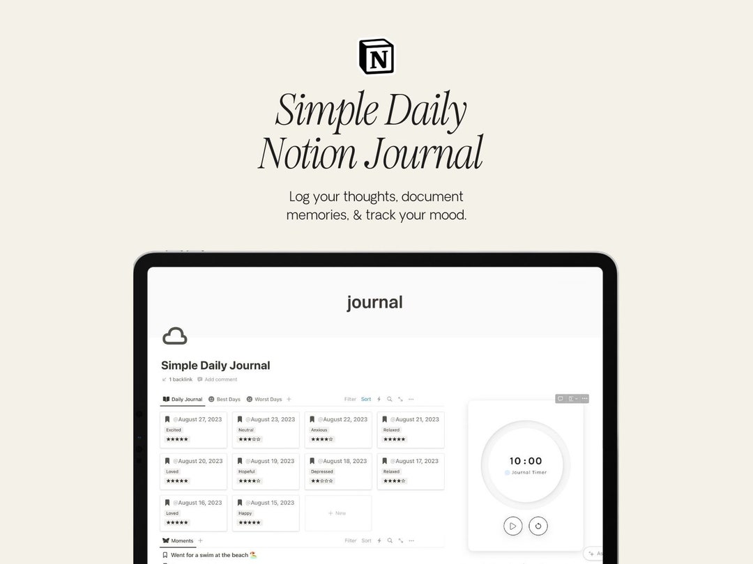 Minimal Notion Journal | Journal Template | Daily Journaling | Digital ...