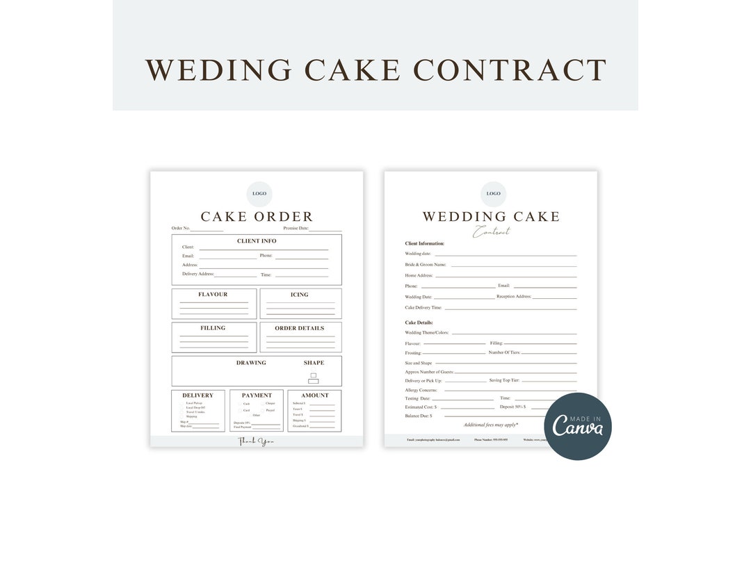 Editable Wedding Cake Contract Template,wedding Cake Order,catering ...