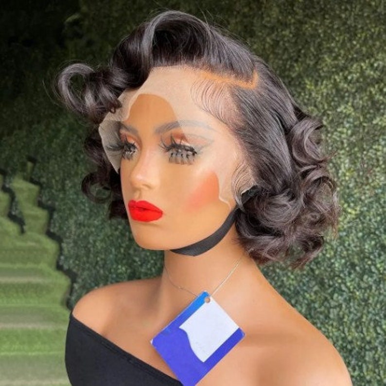 Short Bob Pixie Cut Side Part Ginger Brown Black Colored Loose Wave 360 ...