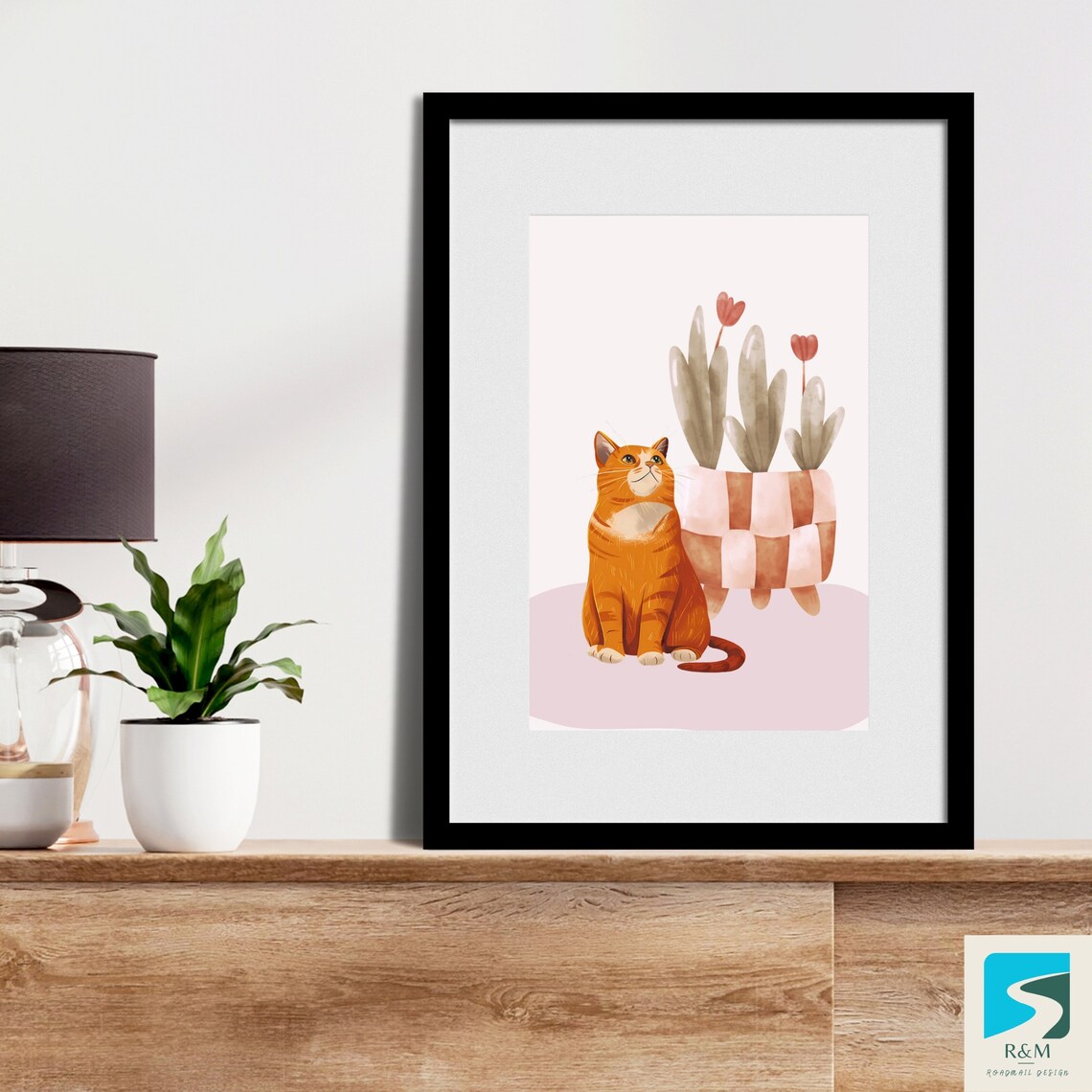 Printable Wall Art, Orange Cat Poster, Flowers and Cats, Flower Art ...