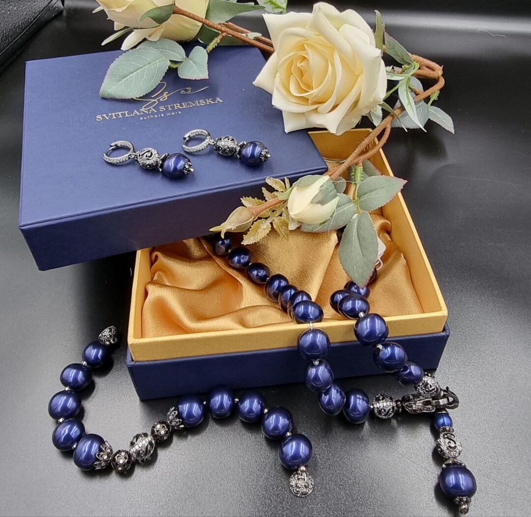 Blue Mallorca Pearl Jewelry Set Mallorca Pearl Necklace Large Mallorca ...