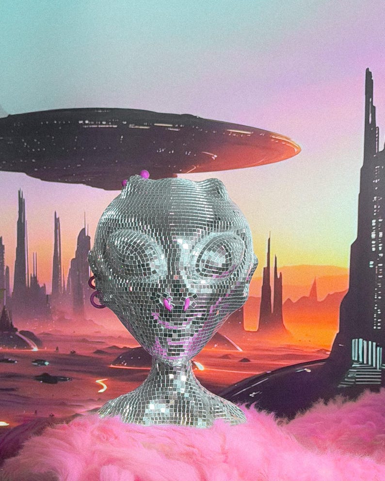 Disco Alien Decor: Mirrored Tile UFO, 70s Style - Etsy