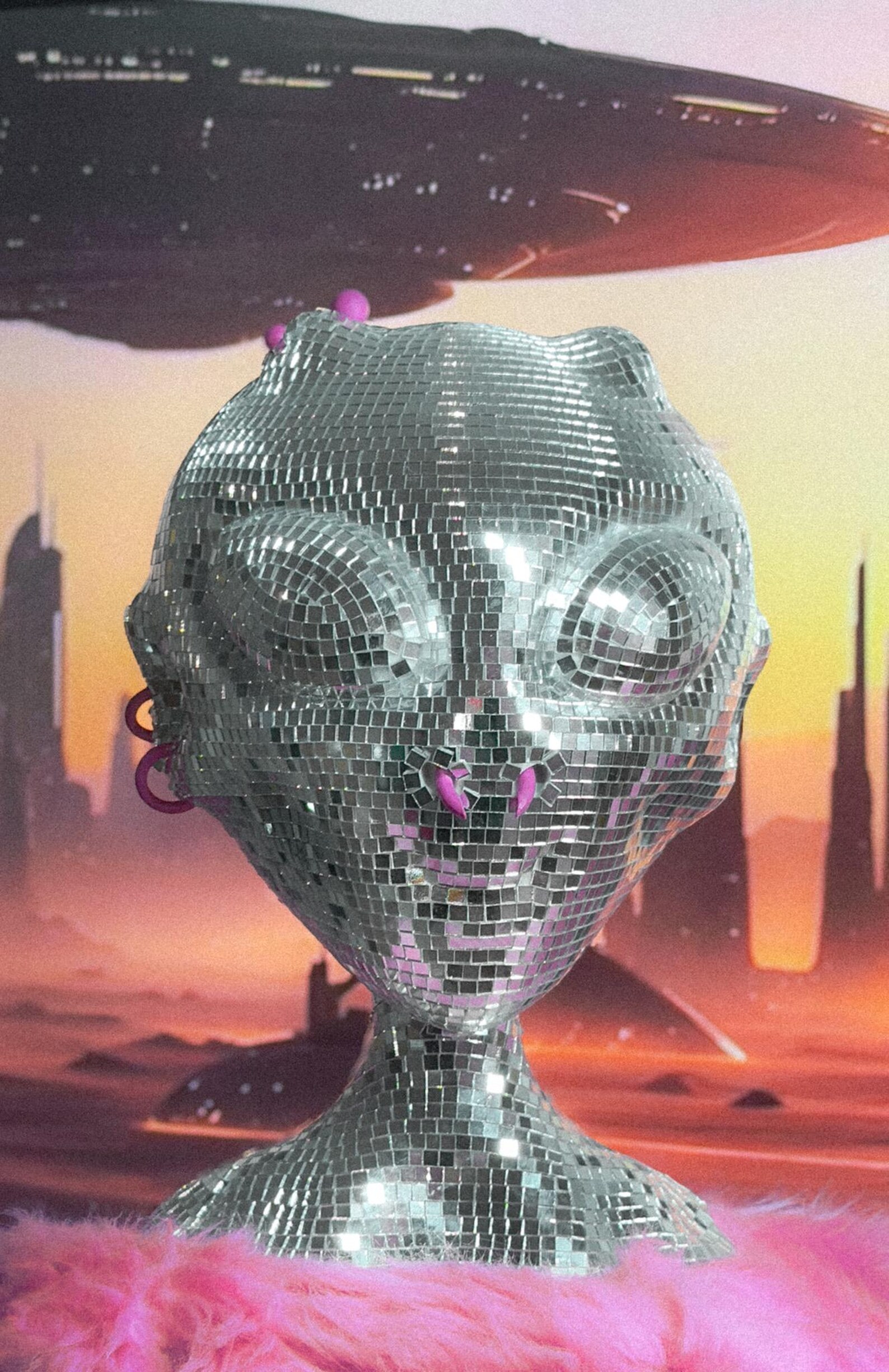 Disco Alien Decor: Mirrored Tile UFO, 70s Style - Etsy