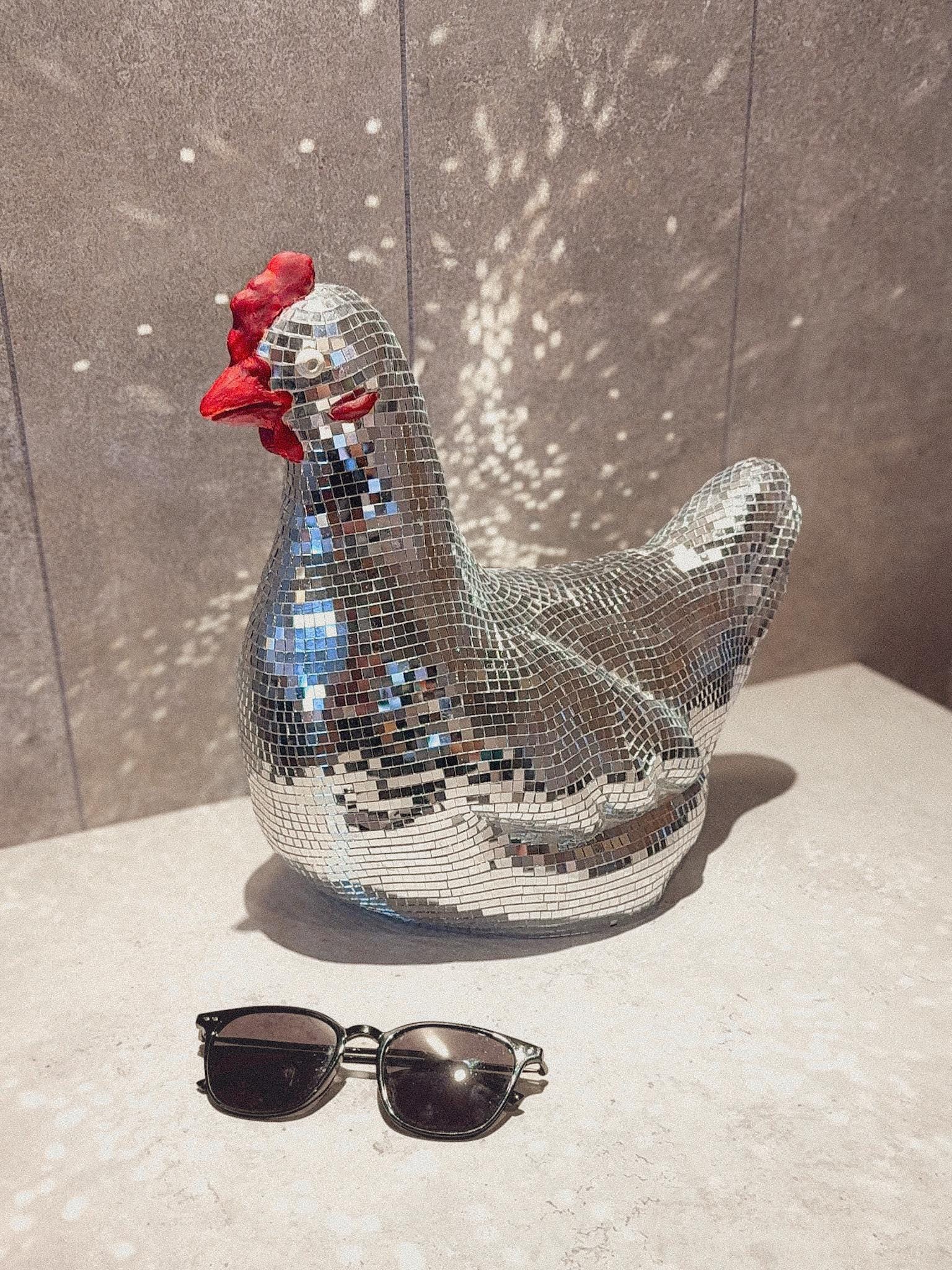 Disco Hen Decor: Mirrored Tile Chicken, 70s Style - Etsy