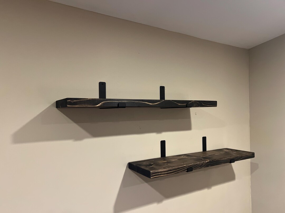 Rustic Primitive Floating Shelf With Industrial Steel Brackets ...