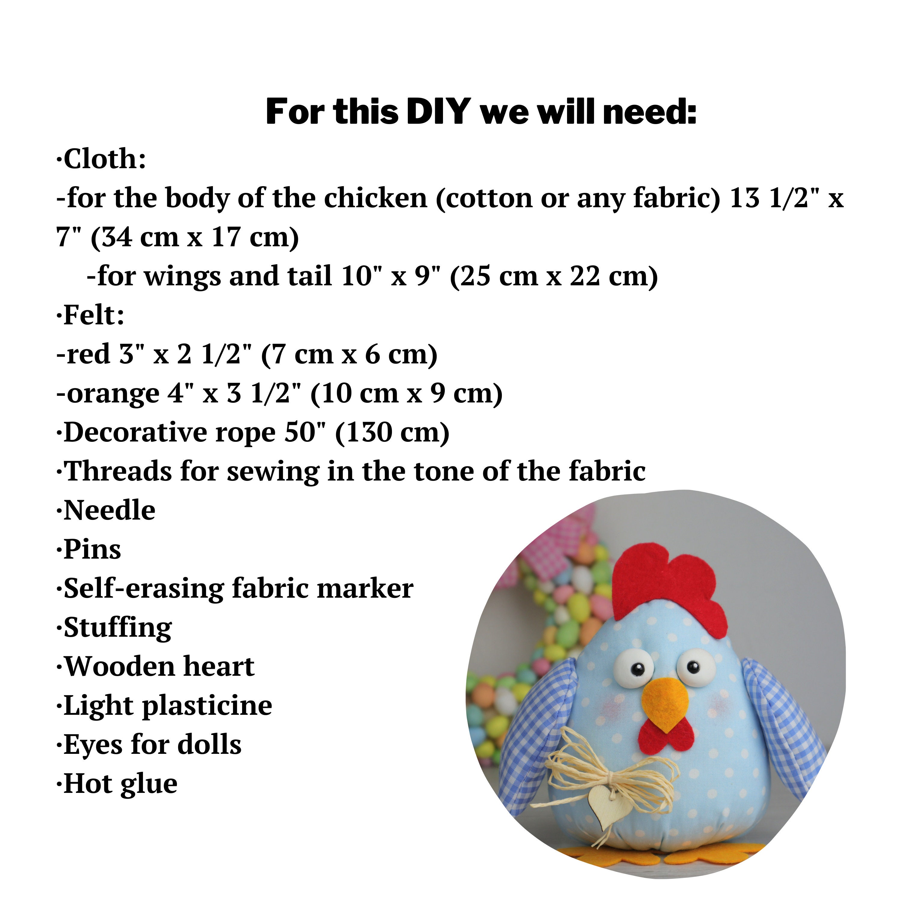Chicken Sewing Pattern PDF Do It Yourself Easter Craft - Etsy