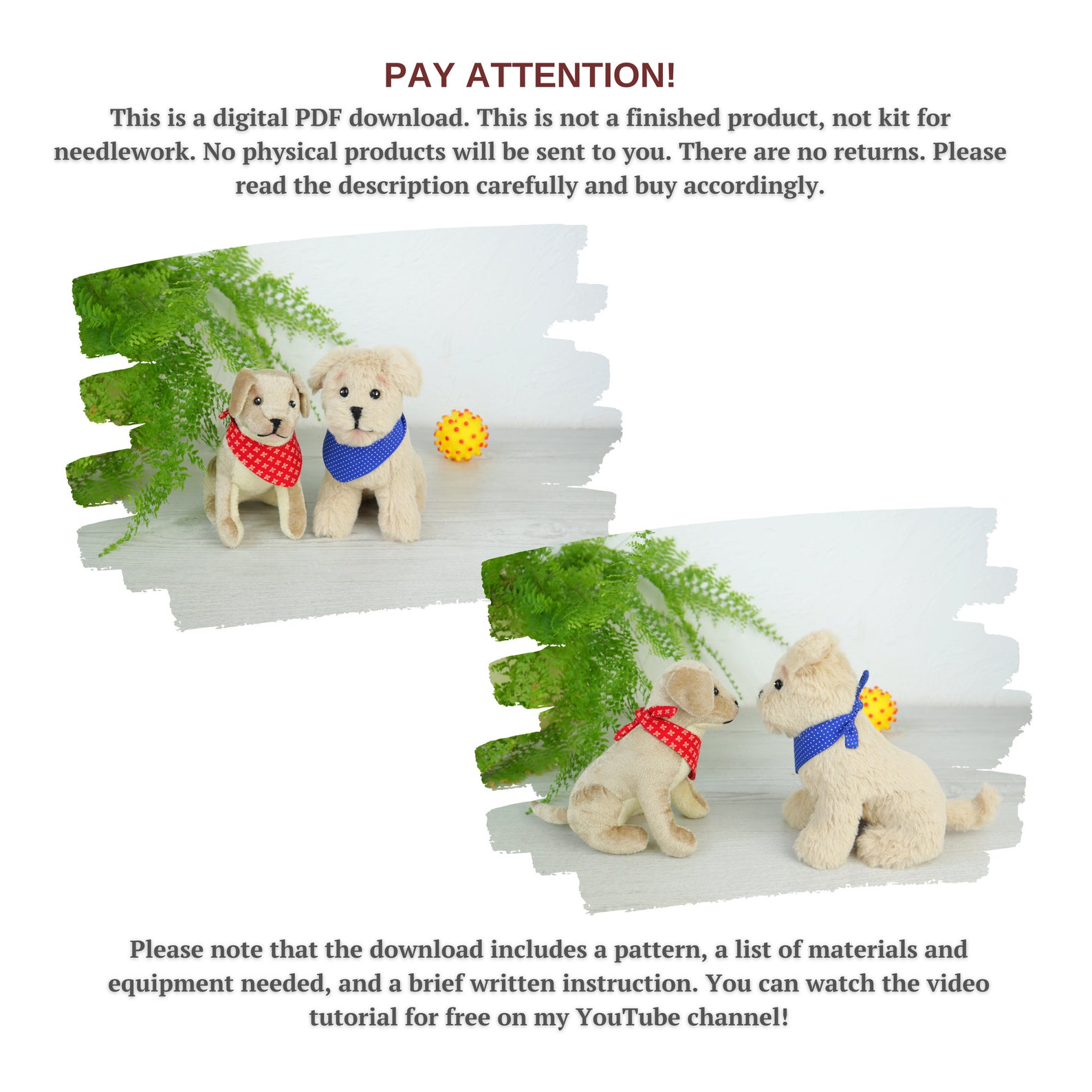 Dog Sewing Pattern PDF Digital Download Plush Dog Do It Yourself - Etsy