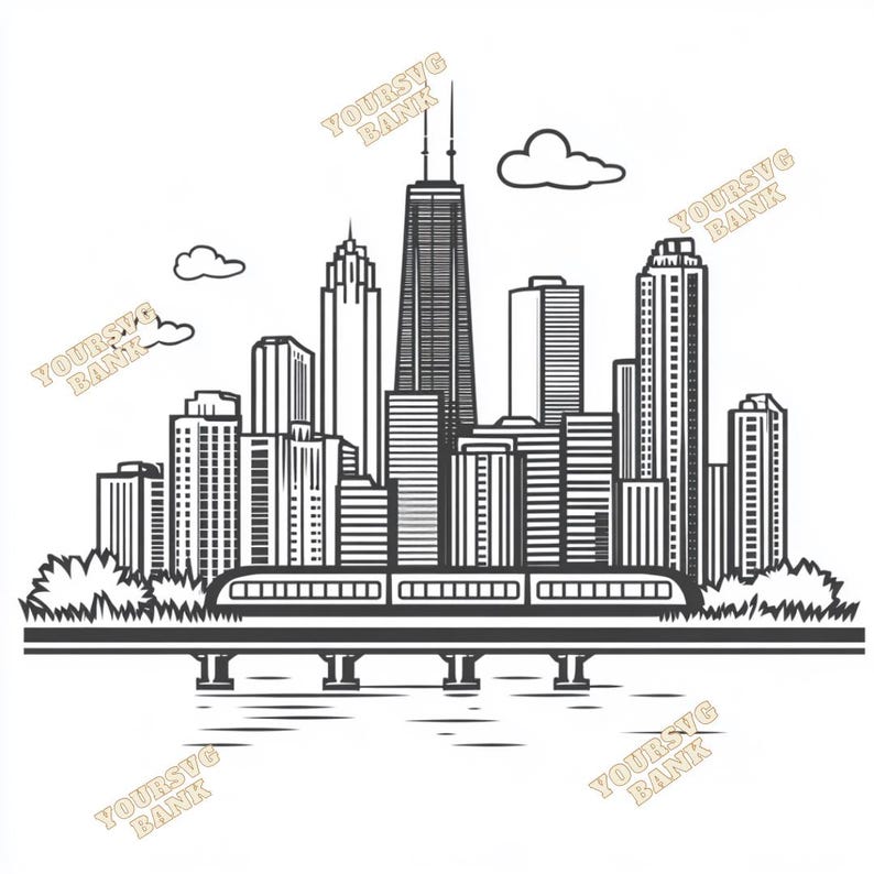Realistic Skyline SVG & Png Bundle - NYC, Chicago, Washington DC ...