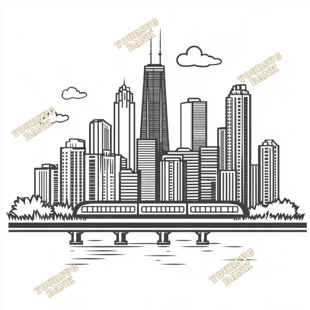 Realistic Chicago SVG & PNG Iconic Chicago Landmarks Digital Art - Etsy