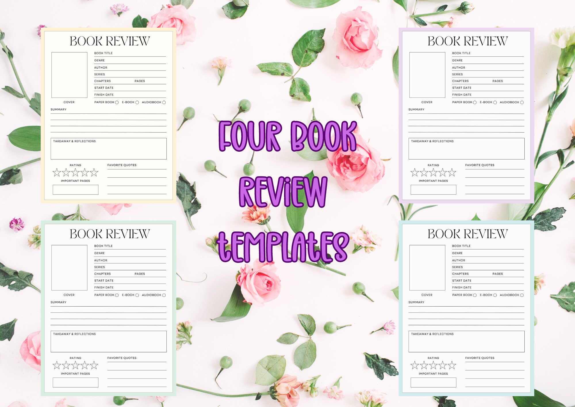 Four Book Review Template Designs, Digital Book Review Template ...