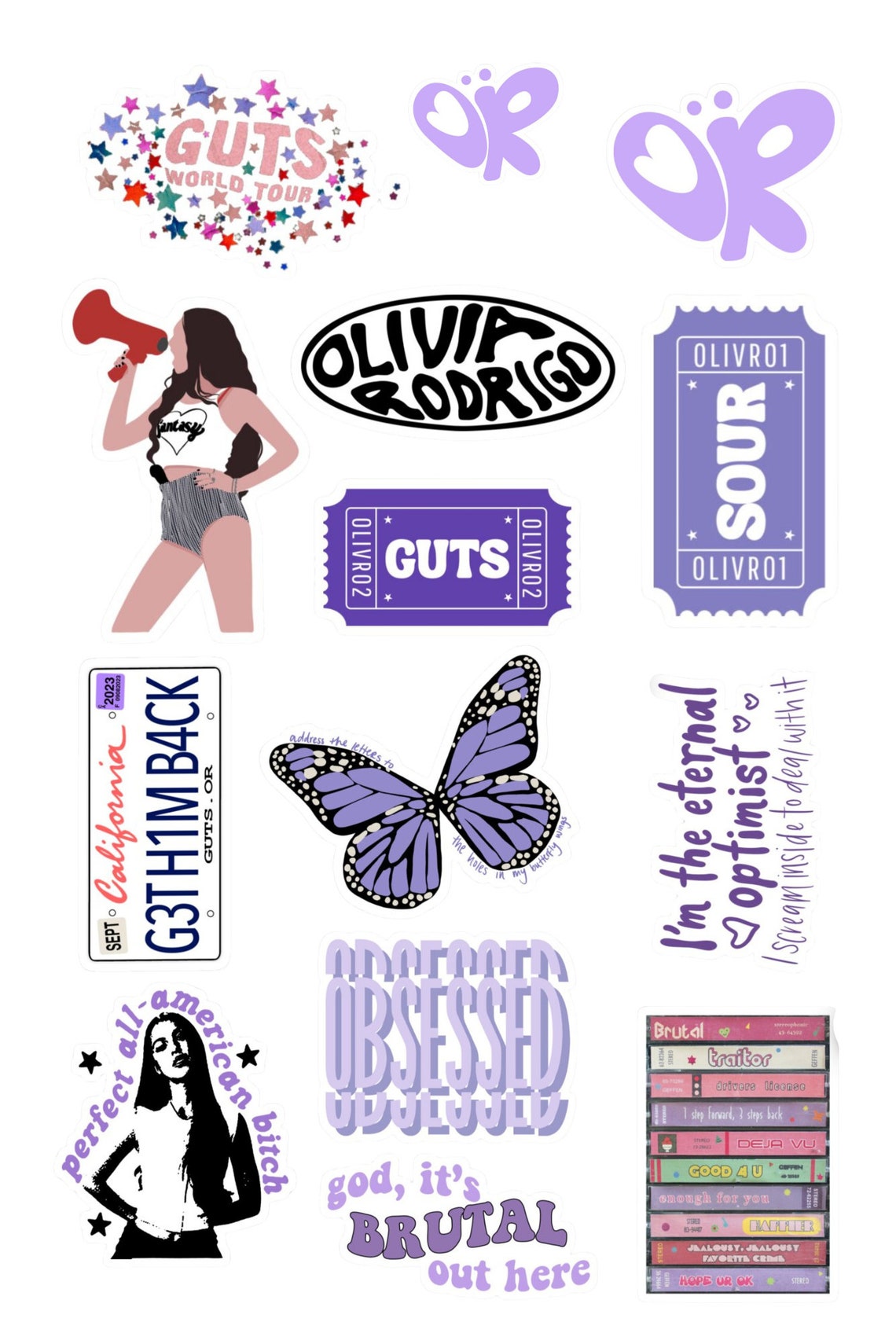 Olivia Rodrigo Stickers, Guts Tour, Sour Tour, OR, Olivia Rodrigo Merch ...