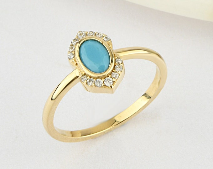 Dainty Turquoise Gold Ring, Gold Ring Solid, Turquoise Gemstone, Gold ...