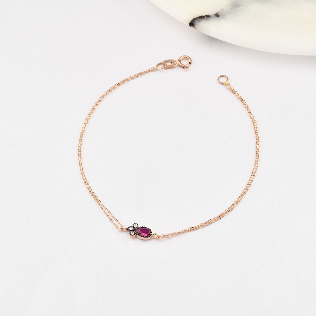 14K Gold Ruby Bracelet, Ruby Stone Bracelet, Ruby Gold Bracelet, July ...