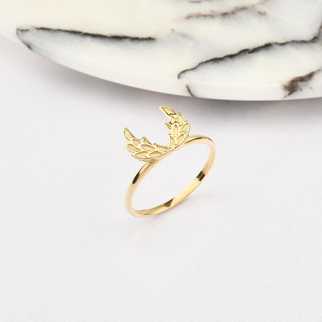 14K Gold Angel Wing Ring, Gold Wing Ring, Wing Ring, Wing Shape Ring ...