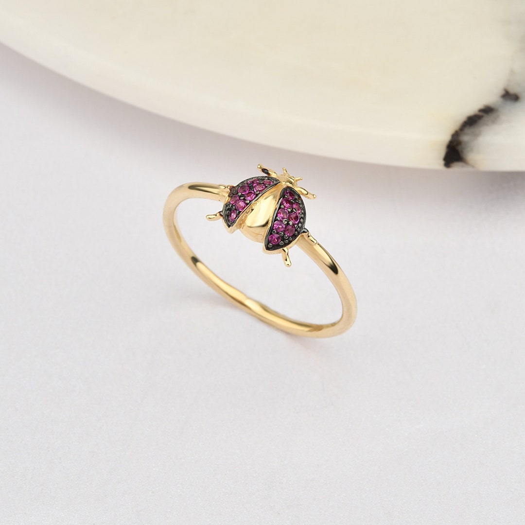 14K Gold Ladybug Ring, Gold Ladybug Ring, Ladybird Ring, Gold Ladybird ...