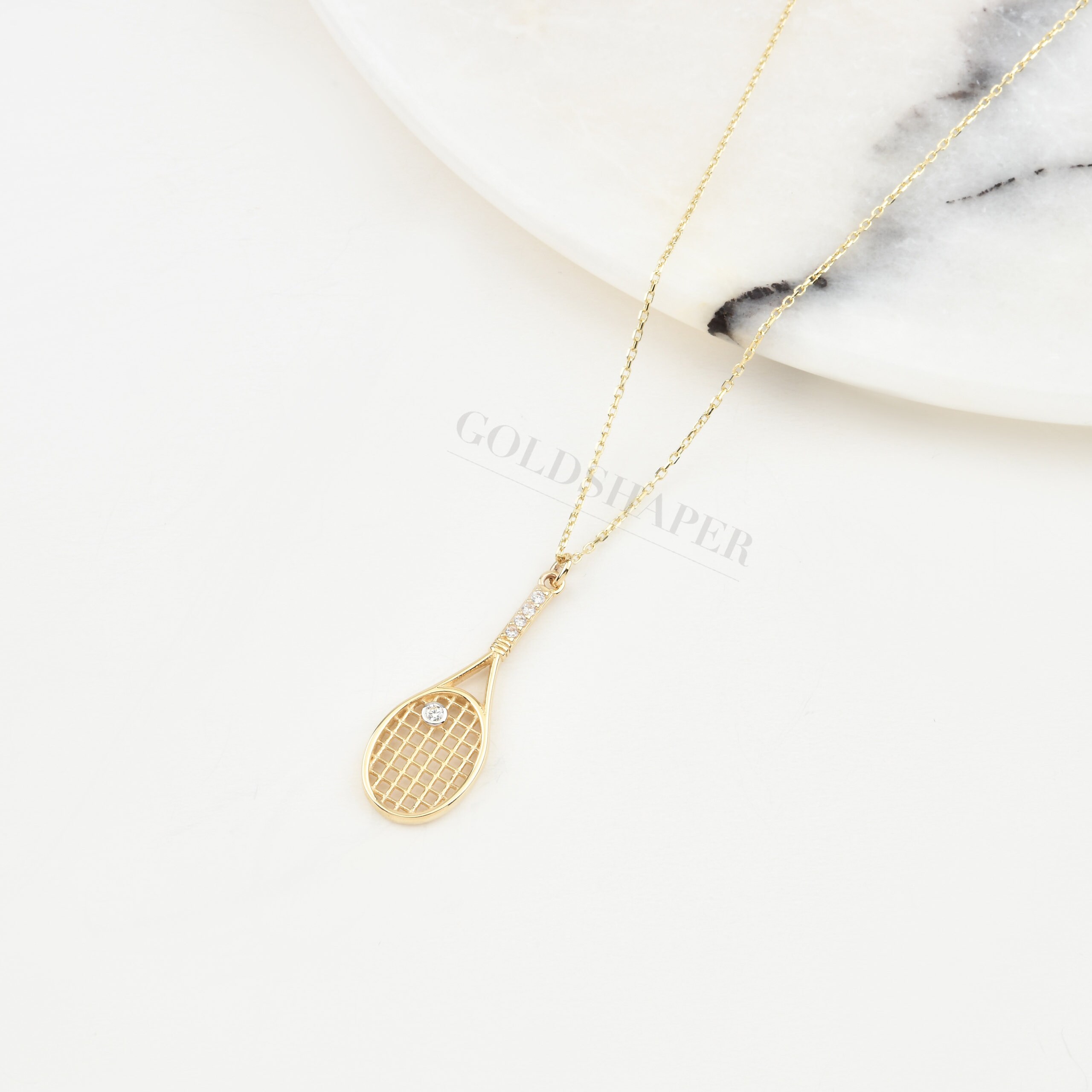14K Gold Tennis Racket Necklace, 14K Gold Tennis Racquet Necklace ...