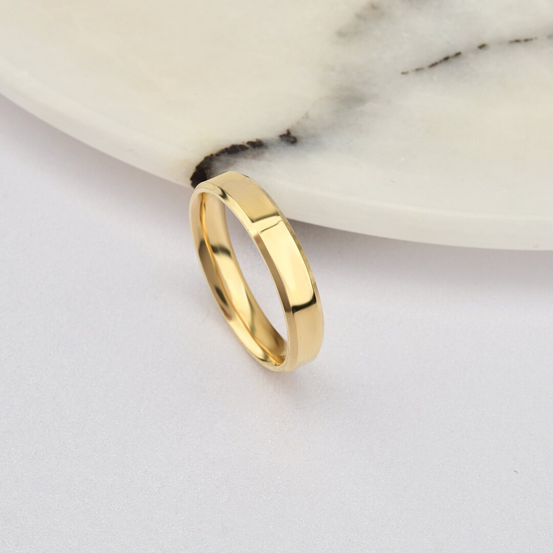 3mm Flat 14K-18K Gold Wedding Band, Diamond Cut Corners Band, Gold ...