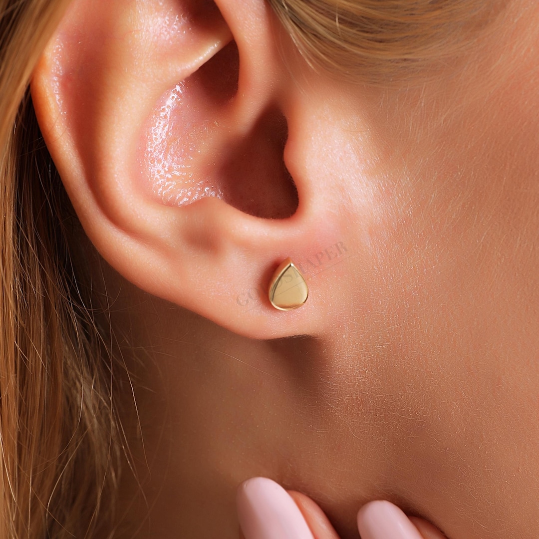 14K Gold Drop Earrings, Drop Gold Earrings, Drop Shape Earrings, Drop ...