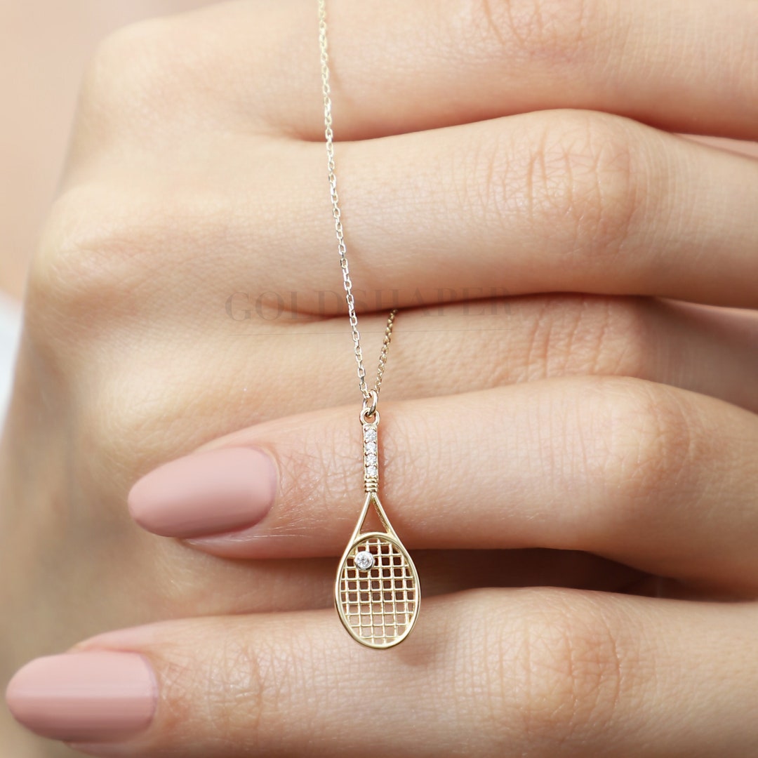 14K Gold Tennis Racket Necklace, 14K Gold Tennis Racquet Necklace ...