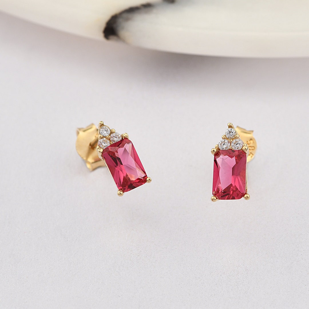 14K Gold Ruby Earrings, Ruby Gold Earrings, Ruby Stud Earrings, Ruby ...