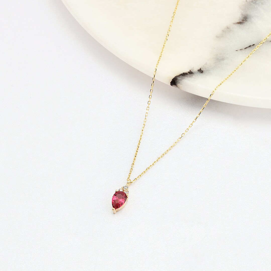 14K Gold Ruby Necklace, 14k Solid Gold Necklace, September Birthstone ...