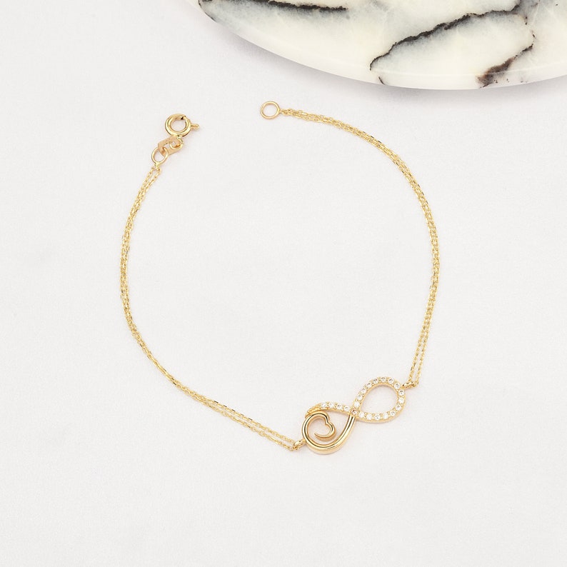 14K Gold Infinity Bracelet, Infinity Gold Bracelet, Infinity Charm ...